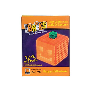 Strictly Briks Compatible with Lego 3D Toy Building Bricks & Blocks, Light Up Mini Cube Jack-O-Lantern, 79 Pieces with LED Light, Halloween Brick Construction Set, Compatible with All Major Brands