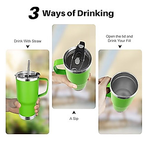 GUDEMAO 20 oz Tumbler with Handle, Stainless Steel Insulated Tumbler with Lid and Straw, Double Wall Vacuum Insulated Coffee Mug Tumbler, Insulated Coffee Thermal Cup for Cold and Hot (Bright Green)