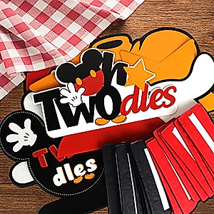 LINGTEER Mickey Oh Twodles Table Honeycomb Centerpieces - Cheers to Kids 2nd Birthday Two Years Old Mouse Themed Bday Party Decorations Sign.