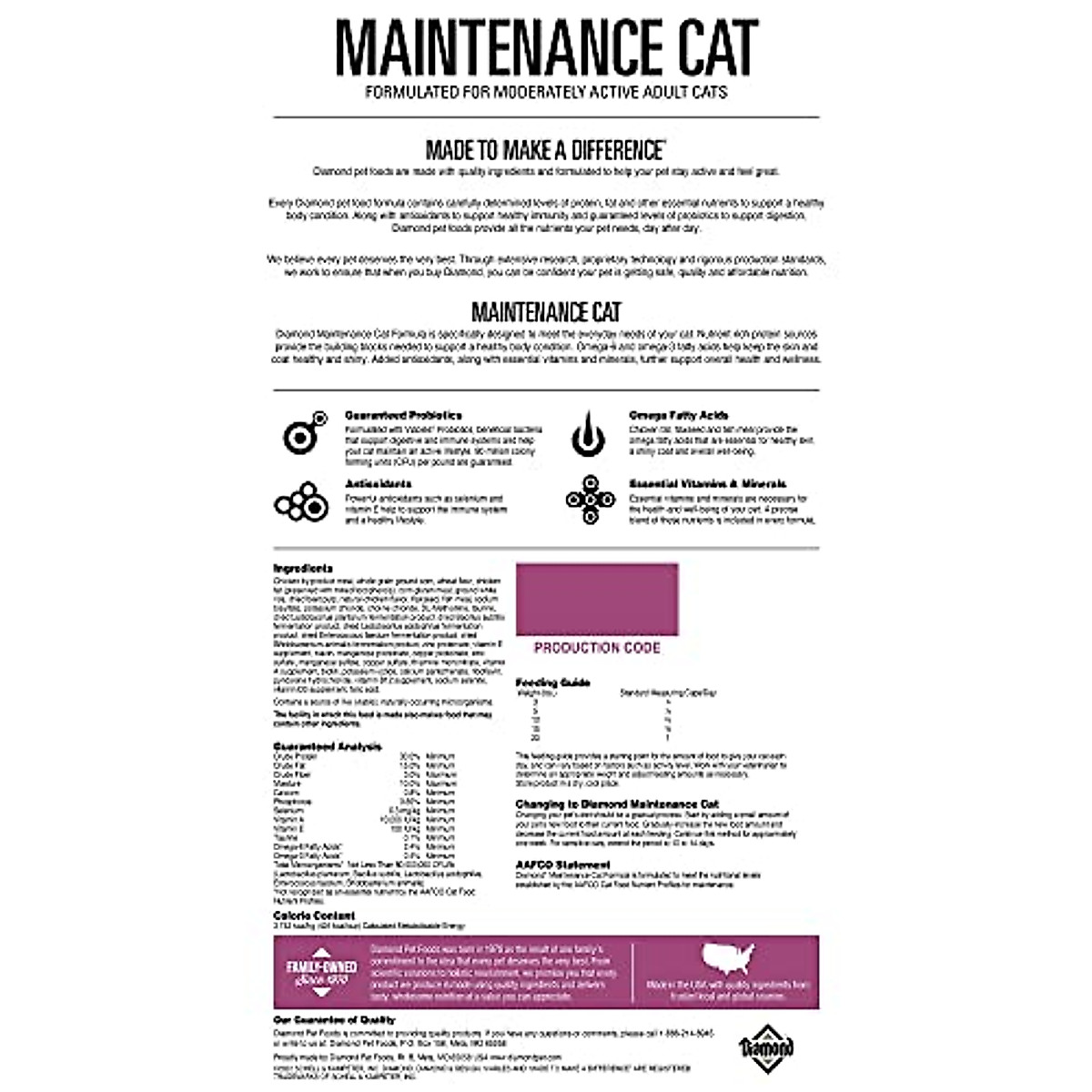 Diamond Adult Dry Cat Food Maintenance Formula with Protein, Probiotics and Antioxidants