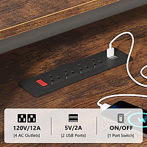 YOMILUVE 2 Person Desk with File Drawer and Storage Shelves, 103" Double Computer Desk with Power Outlet & 2 Fabric Drawers for Home Office, Reversible Computer Desk with Monitor Stand, Rustic Brown