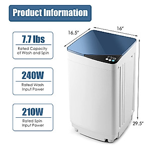Casart Washing Machine Portable Washer W/ 7.7 Lbs Weight Capacity Washer and Dryer Full Automatic Washing Machine (Blue&White)