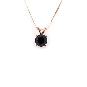 Diamond Wish 1 Carat Black Diamond Round Solitaire Pendant Necklace in 14k Rose Gold with 18 Inch Chain Spring Ring 4-Prong cttw