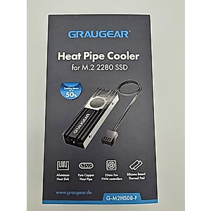 GRAUGEAR M.2 2280 SSD Heatsink, Direct-Touch Heat of Copper Heat Pipe, 20mm Built-in Cooling Fan, Aluminum Plate-Fin Design, Thermal Pads incl. Cooler for M.2 NVMe/SATA [G-M2HS08-F]