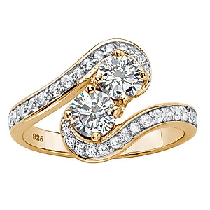PalmBeach Jewelry Yellow Gold-plated Sterling Silver Round Cubic Zirconia 2 Stone Bypass Ring Sizes 6-10 Size 8