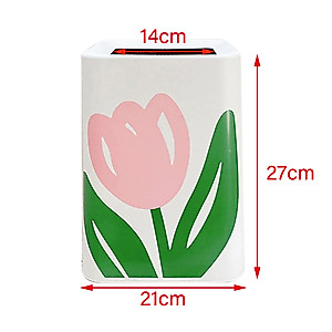 Floral Trash Can Large Mouth Cute Appearance Modern Style Garbage Waste Basket for Kitchen Bathroom Bedroom (Square Small Size)