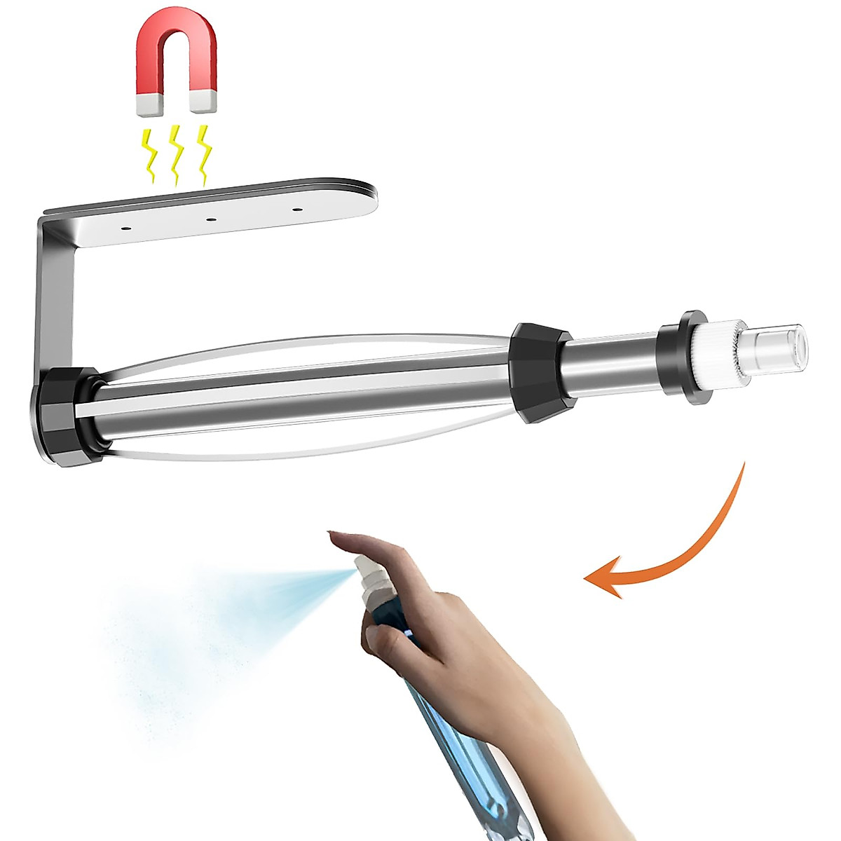 Magnetic Paper Towel Holder,Paper Towel Holder with Spray Bottle,Paper Towel Holder Under Cabinet with Strong Magnetic Backing and Self-Adhesive for Kitchen Refrigerator Grill RV