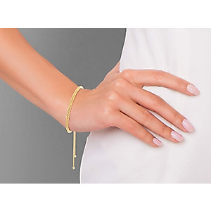 Miabella 925 Sterling Silver or 18Kt Yellow Gold Over Silver Italian Adjustable Bolo 3mm Round Mesh Chain Bracelet for Women Made in Italy (yellow-gold-plated-silver)