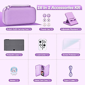 Younik Switch OLED Accessories Bundle, 16 in 1 Accessories Kit Includes Switch OLED Carrying Case, Protective Case Cover for Console & J-Con, Screen Protector, Adjustable Stand, Switch Game Case
