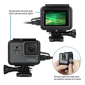 Frame Mount Housing Case for GoPro Hero 5/6/7 Black Action Camera - Protective Case with Quick Release Buckle, Long Thumb Bolt Screw, and Lens Cap - Black