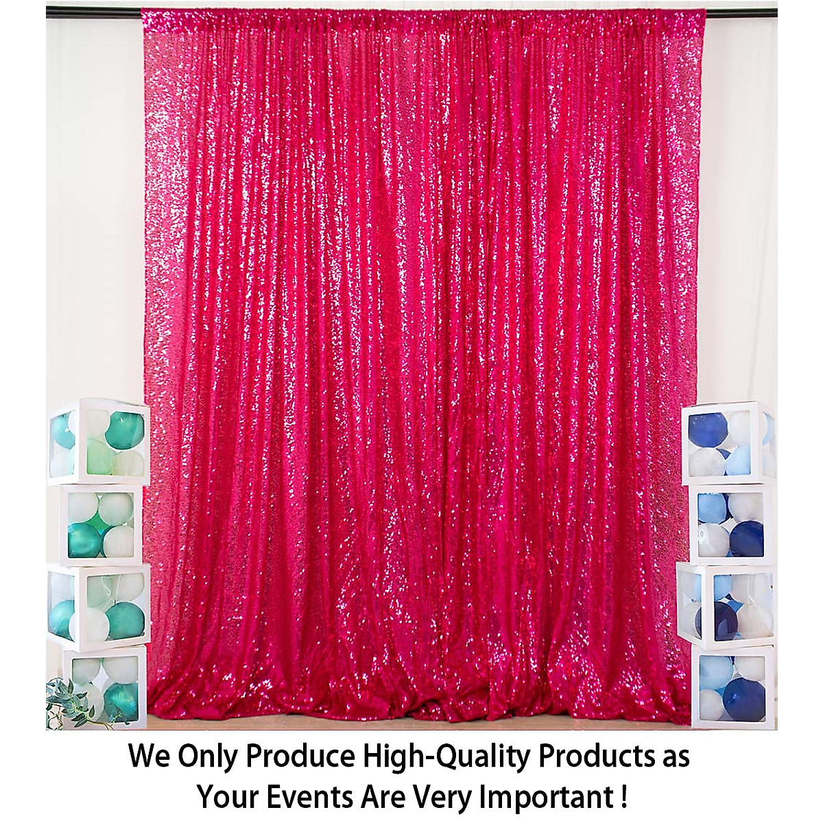 ShinyBeauty Sequin Backdrop Curtain Fuchsia 8FTX10FT Sequence Fabric Curtains Baby Shower Photo Booth Backdrops Hot Pink Shimmer Photography Background for Wedding Party Prom Reception Supplies