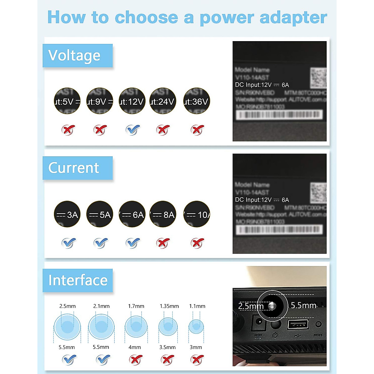 Aclorol 12V Power Supply 12V 6A 72W 100V-240V / 110V - 220V AC to DC Adapter 12 Volt 6 amp Converter 5.5x2.5mm Plug for LED Strip Pixel Rope Light Wireless Router ADSL Cats IP Camera