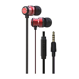 Zelher MX-10 in-Ear Headphones with Mic Earbuds with in-Line Control and 10mm Dual Drivers for Superior Sound Quality - Stylish, Tangle-Free Cables (Red)