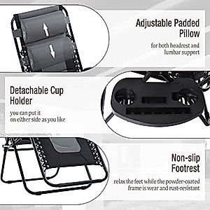 Sophia & Willliam Padded Zero Gravity Chair Recliner Lounge Chair with Free Cup Holder (Grey)