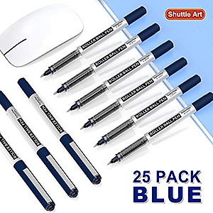 Shuttle Art RollerBall Pens, 25 Pack Blue Fine Point Roller Ball Pens, 0.5mm Liquid Ink Pens for Writing Journaling Taking Notes School Office