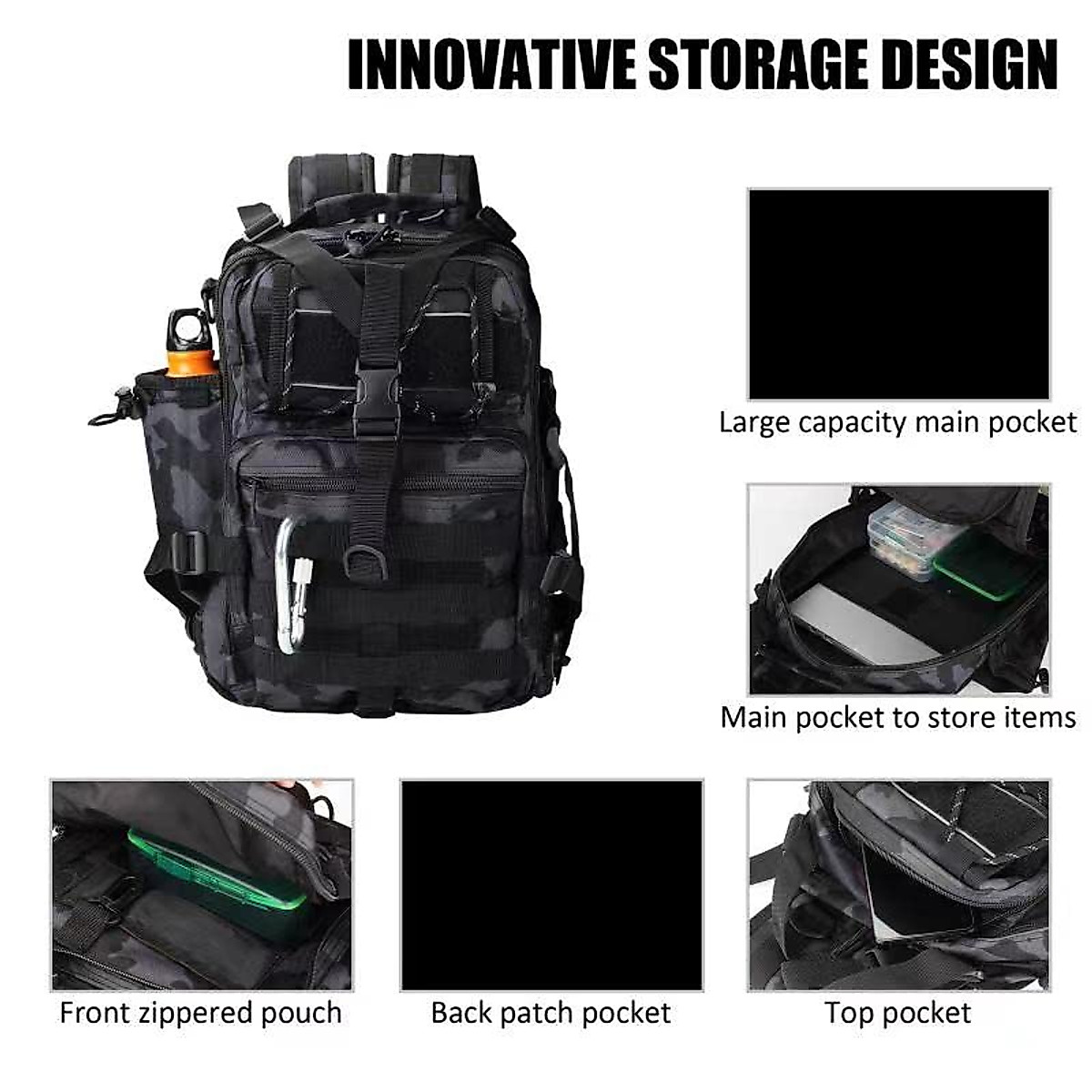 SARHLIO Fishing Tackle Backpack, Water-resistant Molle Fishing Backpack with Rod Holders, Camouflage Fishing Bag, Fishing Gear Storage for Camping, Fishing Trips