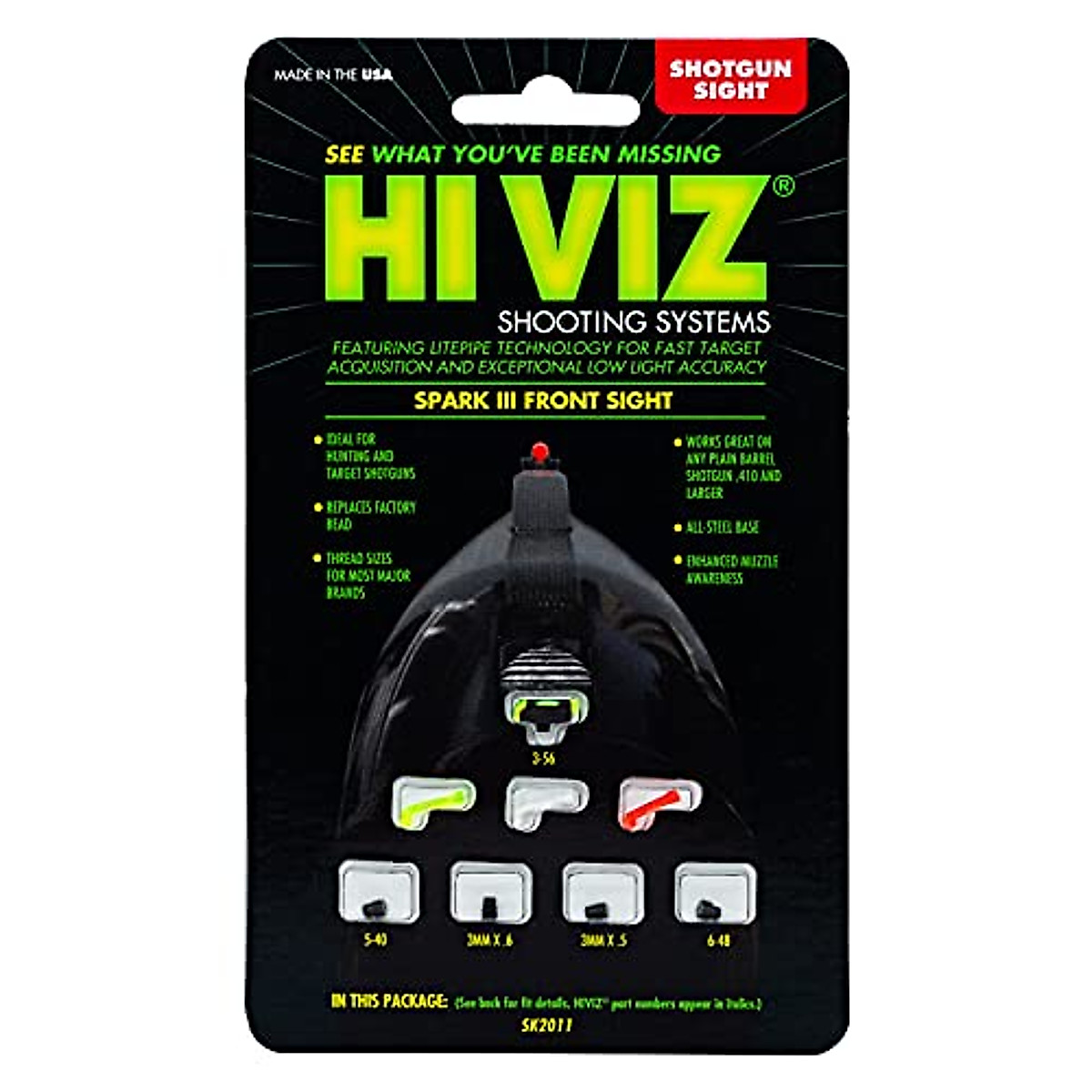 HIVIZ Spark III Shotgun Front Rifle Sight Replacement,Green, Red, and White