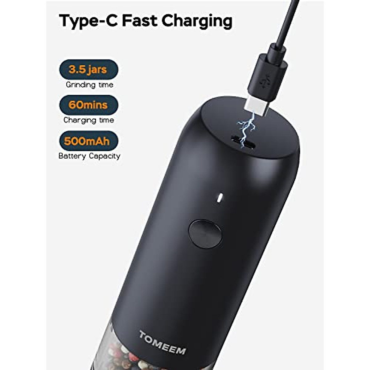 [Upgraded Larger Capacity] Electric Salt and Pepper Grinder Set - USB Rechargeable One Hand Operation Automatic Pepper Grinder and Salt Grinder with Adjustable Coarseness & LED Light Refillable