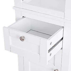 Spirich Home Bathroom Freestanding Storage Cabinet with Two Tier Open Shelves, Tall Slim Cabinet with Door and Drawer, Floor Linen Tower (White)