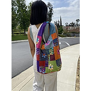 Happy Flowers Razor Cut Hippie Patchwork Sling Crossbody Boho Handbag Bohemian Purse