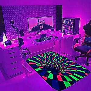 3D Optical Illusion Area Rug Blacklight Vortex Rugs Black Hole Stereo Carpet Glow in The Dark Gaming Room Decor Rugs Playroom Non-Slip Rug for Living Room Bedroom 60x39 in