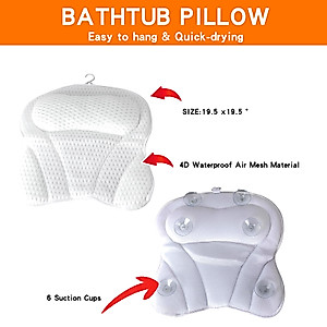 Bathtub Tray Table with Mirror and Bath Pillow, Expandable and Foldable Bamboo Bath Tray for Tub Soft and 4D Mesh Bathtub Pillow Luxury Bath Accessories Spa Gifts