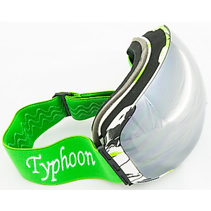 Typhoon Sports Magnetic Lens Ski Snowboard Anti-Fog Goggles (Green White w/Silver & Yellow)