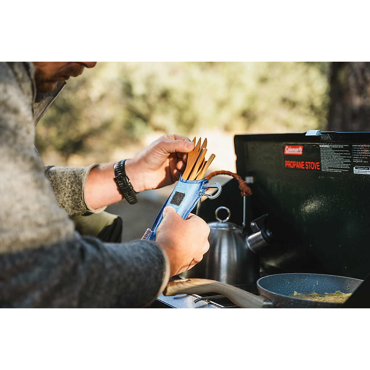 TO GO WARE Premium Reusable Bamboo Utensil Travel Set | Includes Fork, Knife, Spoon, Chopsticks, & Carabiner Clip | Made from Sustainable Materials | Eco-Conscious | Shibori Moon (Pack of 1)
