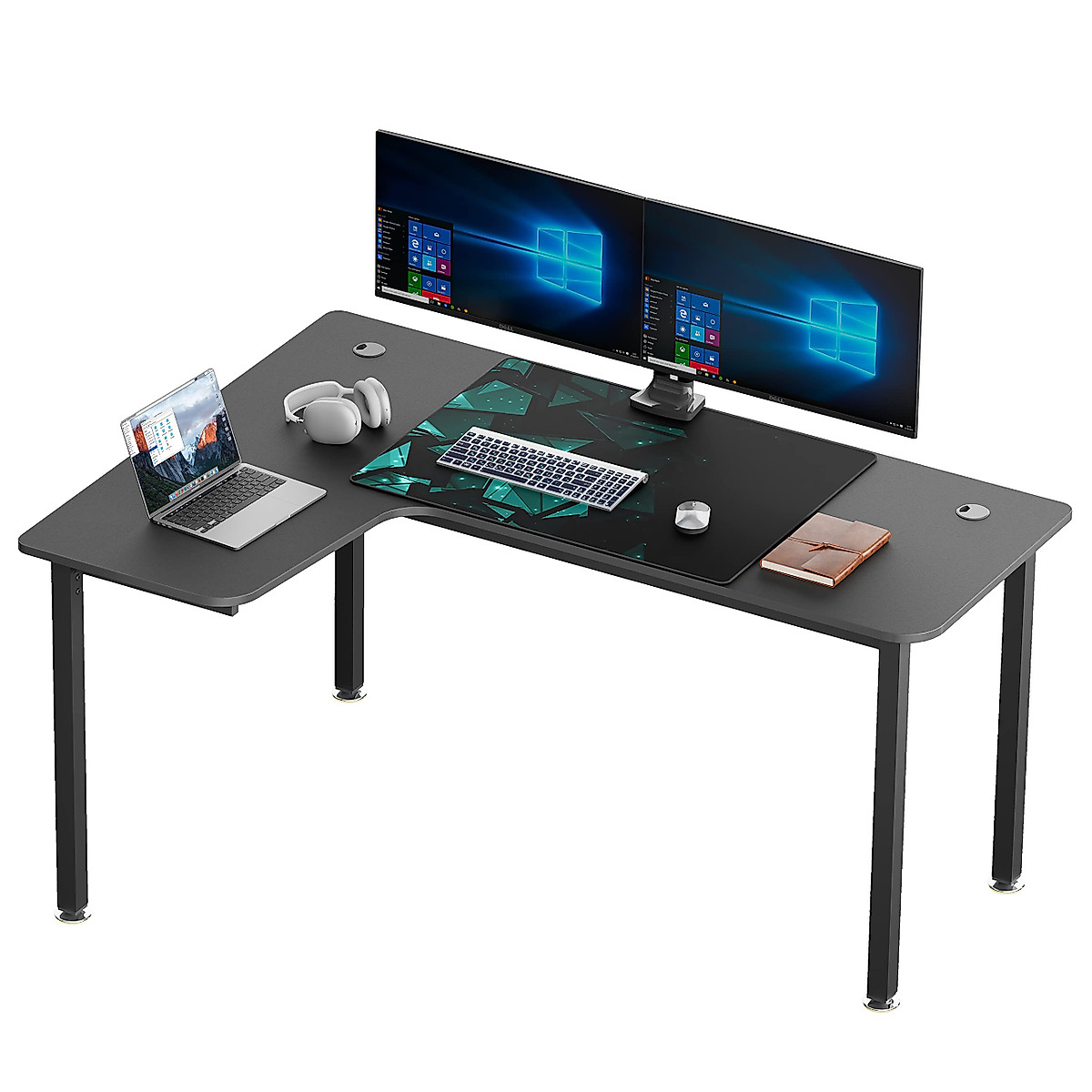 EE EUREKA ERGONOMIC 61 inch L Shaped Corner Desk,Ergonomic Gamer Table with Large Mouse Pad,Long Gaming Desk for Home Office with Adjustble Leg Pads,Right Side - Rustic Brown