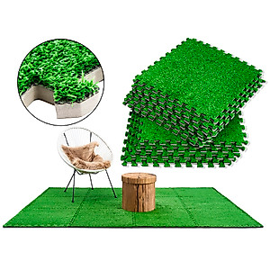 Sorbus Grass Foam Floor Tiles - 12 Interlocking Mats of 24"X24” Total of 48 Sq Ft for Kids Outdoor Toys, Playroom, Deck, Patio, Basement Home Gym - Artificial Carpet Grass Turf Indoor Outdoor Flooring