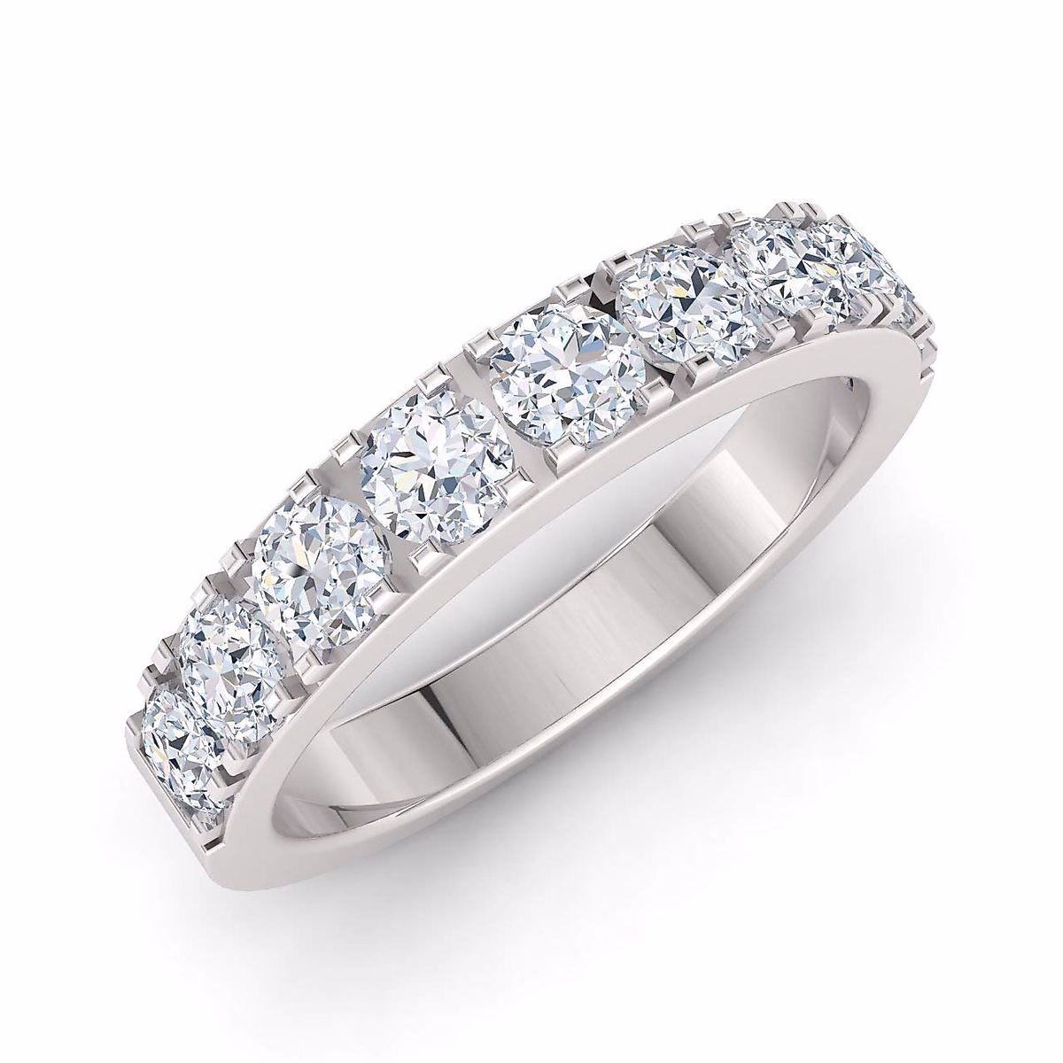 Diamondere Natural and Certified Diamond Wedding Ring in 14K White Gold | 1.00 Carat Half Eternity Stackable Band for Women, US Size 9