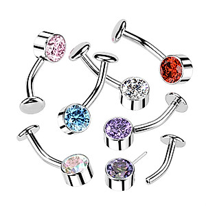 Dynamique Implant Grade Titanium Threadless 5mm Convex Disc Floating Belly Ring With Bezel Set Round CZ (Sold Per Piece)