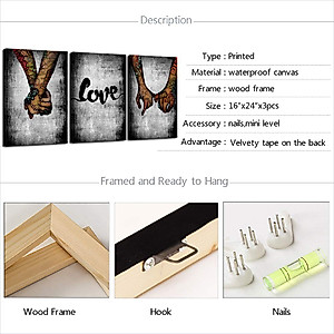 sechars Graffiti Canvas Wall Art Love Hand in Hand Painting Poster Print Abstract Pop Art for Bedroom over The Bed Decoration Lover Artwork Framed Ready to Hang 16x24inchx3PCS