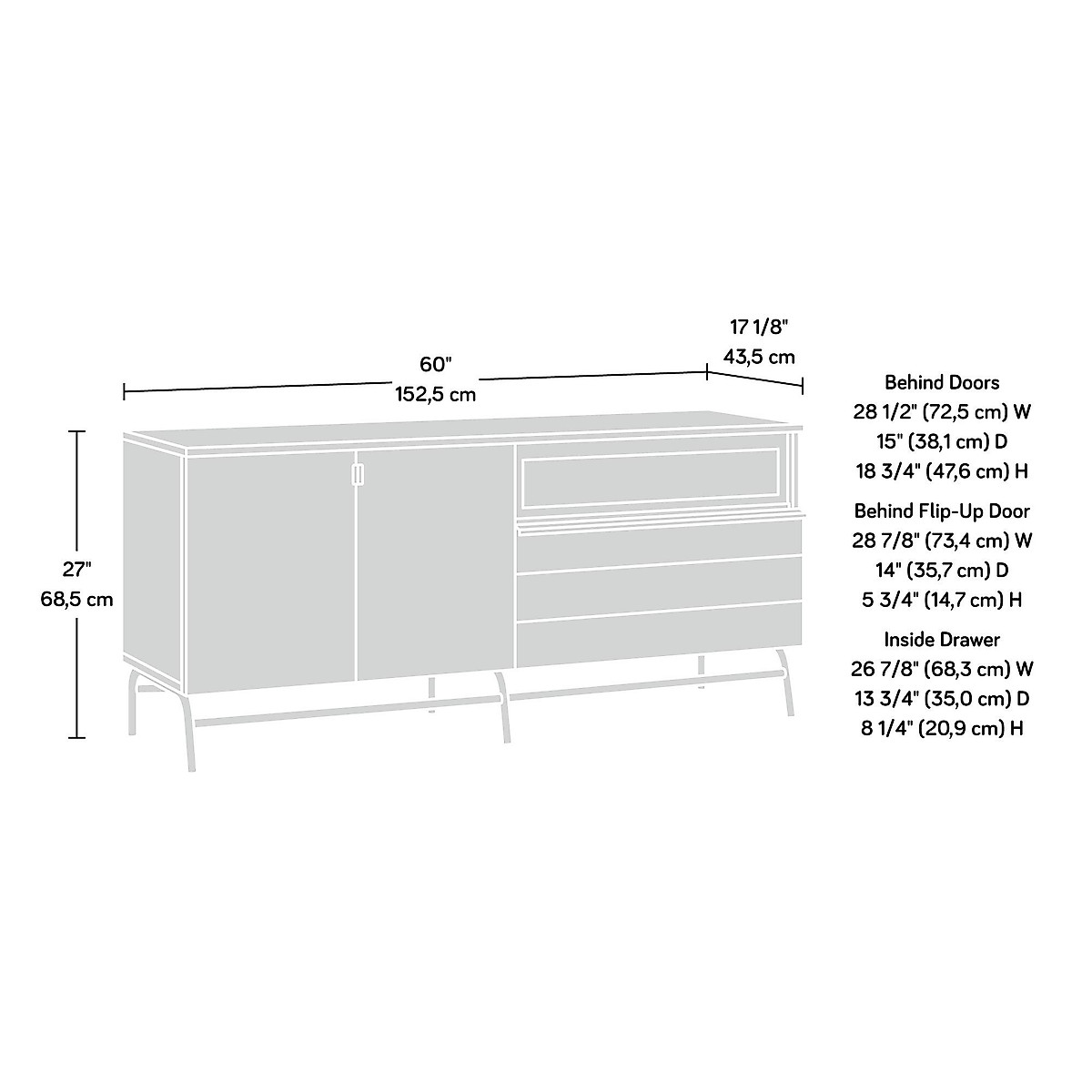 Sauder Boulevard Café Credenza, For TVs up to 60", Black finish
