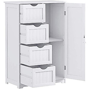 Giantex Bathroom Floor Cabinet Wooden with 1 Door & 4 Drawer, Free Standing Wooden Entryway Cupboard Spacesaver Cabinet, White