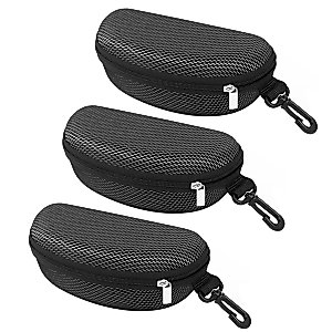 Yamrots 3 Pcs Black and White Mesh Zipper Hard Sunglasses Cases Portable Travel Eyeglasses Cases with Plastic Hook