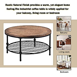 HEPMIMZHU 2-Tier Brown Vintage Wooden Coffee Table Retro Wood Table Top & Metal Legs Cocktail Table for Living Room Bedroom Office (Brown6)