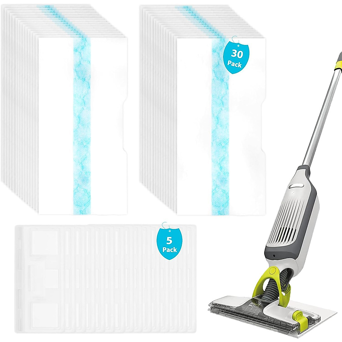 30Pack Split Disposable Replacement Hard Floor Vacuum Vac Mop Pads Refills,Vacmop Replacement Pads For Shark Vacmop VM252 VM205 VM190 VC205,VMP30 Pad Refills,30 Pads Kit with 5 Split Washable Chamber