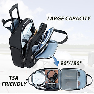 VANKEAN Carry On Underseat 16-inch Multi-functional Underseater Lightweight Overnight Suitcase with Wheels Roller Case for Women Men Travel Business, Black