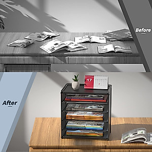 Samstar Letter Tray Paper Organizer, Mesh Desk File Organizer with 5 Tier Shelves and Sorter, Black