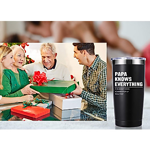 momocici Papa Knows Everything 20 OZ Tumbler.Dad Gifts from Daughter,Son,Wife.Birthday Gifts,Christmas Gifts for New Dad,Father,Husband,Men Travel Mug(Black)