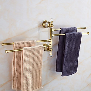 Metal Swivel Towel Rack with Crystal Decor, Multi-Bar Bathroom Towel Rack Euro Stainless Steel Towel Bar for Bathroom, Kitchen, Home Décor-3-Arm-Golden (Size : 4-Arm)