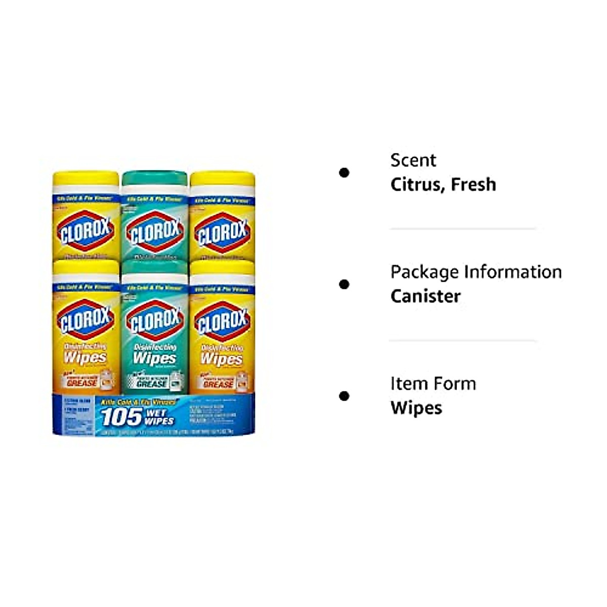 Clorox Company Disinfecting Wipes, 3-Pack, White (Units per case: 2)