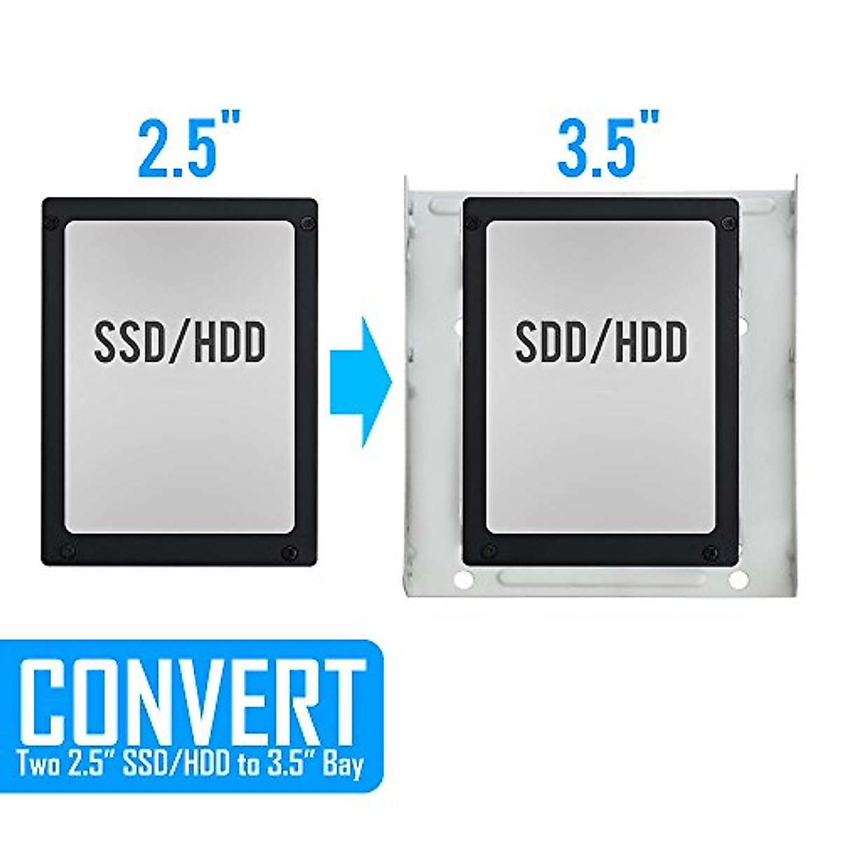 Kingwin SSD Hard Drive Mounting Kit Internal, Convert Any 2 x 2.5” Solid State Drive/HDD Into a 3.5 Inch Drive Bay. Mounting Screws Included, Quick and Easy Installation [HDM-225]
