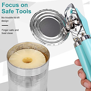MAIYIONE - Safe Cut Can Opener Manual handheld, No-Trouble-Lid-Lift Can Opener with Magnet, Built in Bottle Opener, Stainless Steel Sharp Blade, Heavy Duty and Easy to Use Large Turn Knob, Aqua Sky