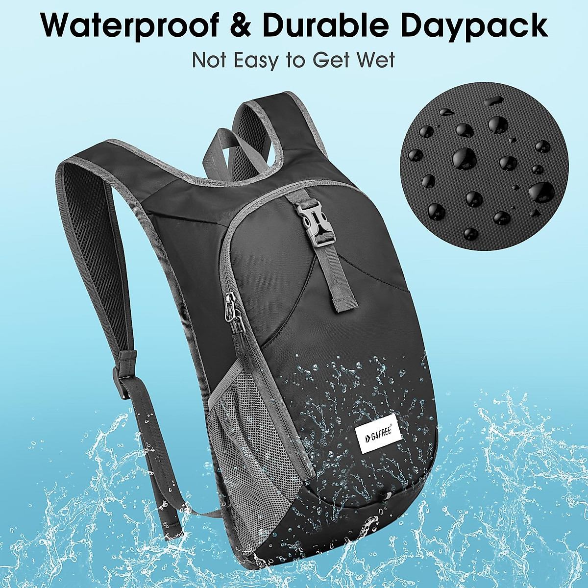 G4Free 10L Hiking Backpack, Lightweight Small Hiking Daypack Small Outdoor Travel Foldable Shoulder Bag, Black