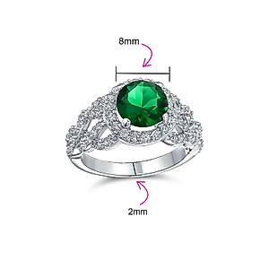 Bling Jewelry Personalize Fashion Round Solitaire Cubic Zirconia CZ Pave Simulated Emerald Green Art Deco Style 3CT Cocktail Statement Ring For Women Silver Plated Engrave it