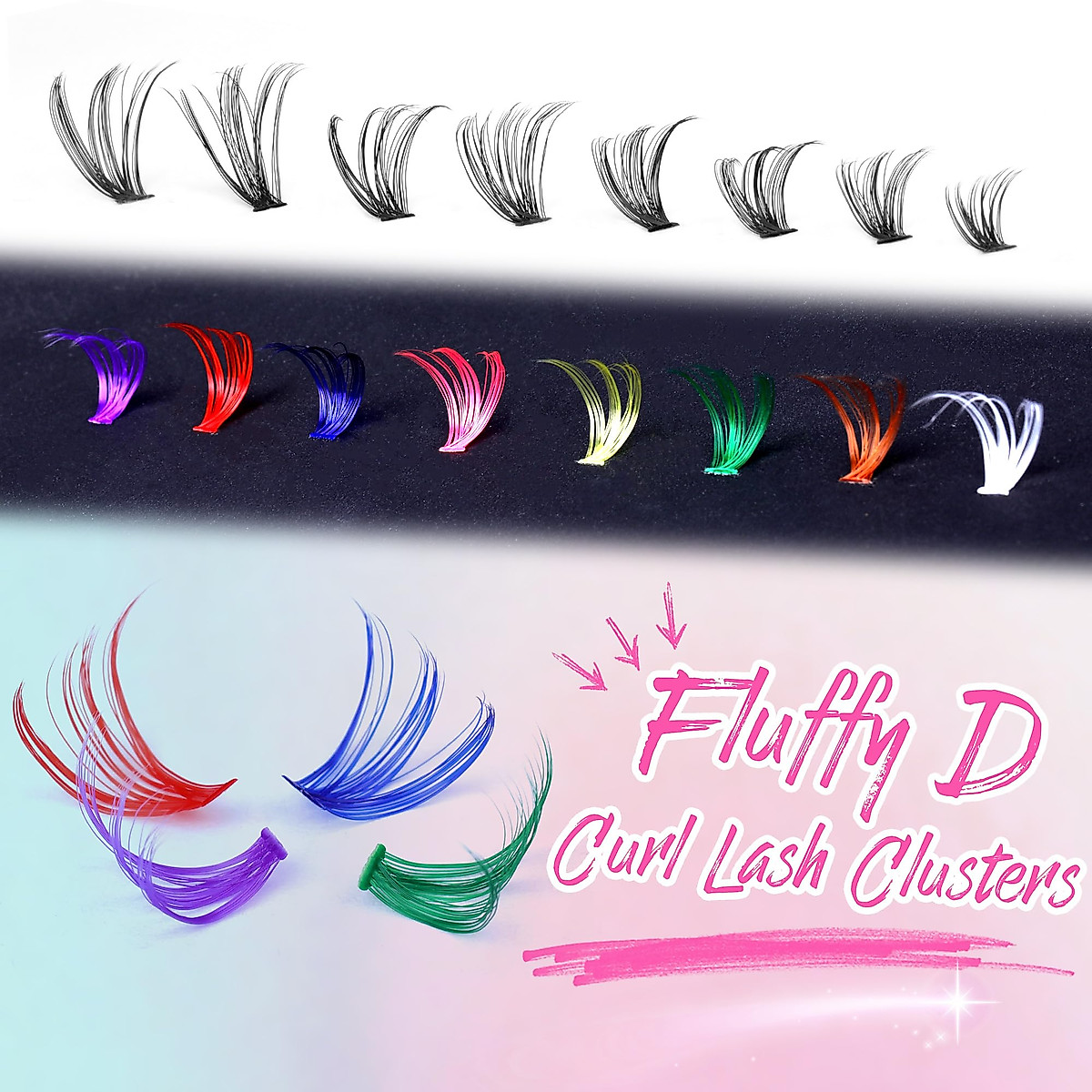 Individual Cluster Lashes 320Pcs Colored Lash CLusters DIY Eyelash Extensions 8-16mm D Curl Eyelash Clusters DIY at Home Lash Extension Fluffy Wispy Colored Lashes by ALPHONSE