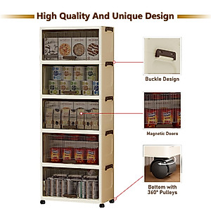 Storage Bins with Lids, 5 Tiers Clear Plastic Storage Bins, Universal wheel Storage Bins, Stackable Storage Containers,Closet Storage Bins, Foldable Box for Dorm Bedroom Organizing