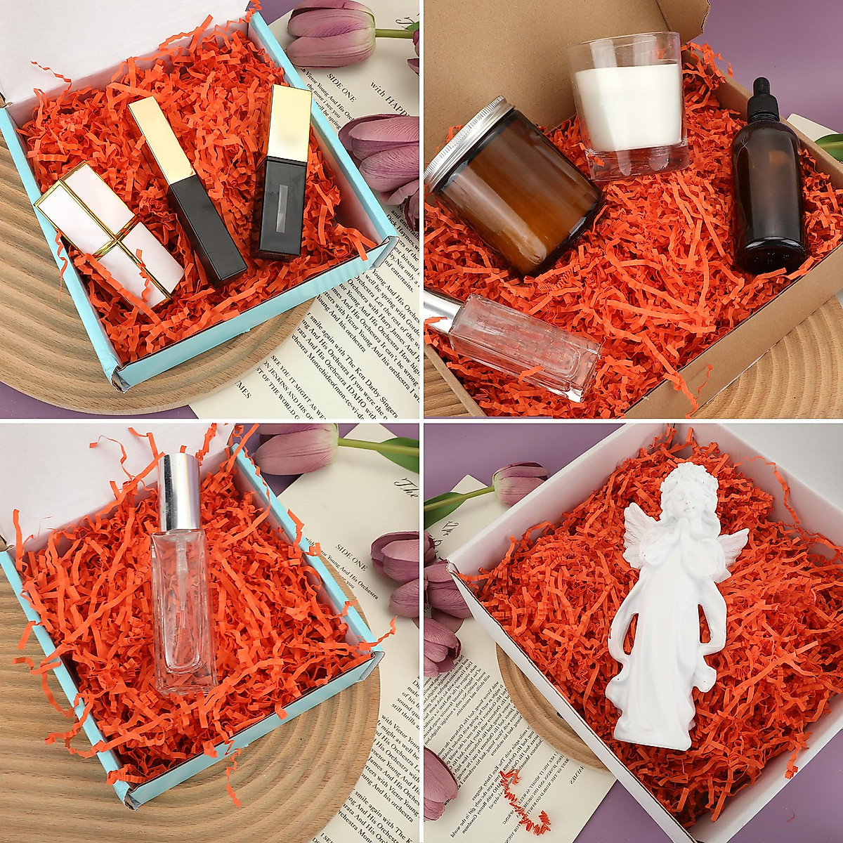 AIRGAME Crinkle Cut Paper Shred Filler (1/2 LB) for Gift Wrapping and Basket Filling - Orange Shredded Paper for Gift Box, Box Confetti Shredded, Box Stuffing